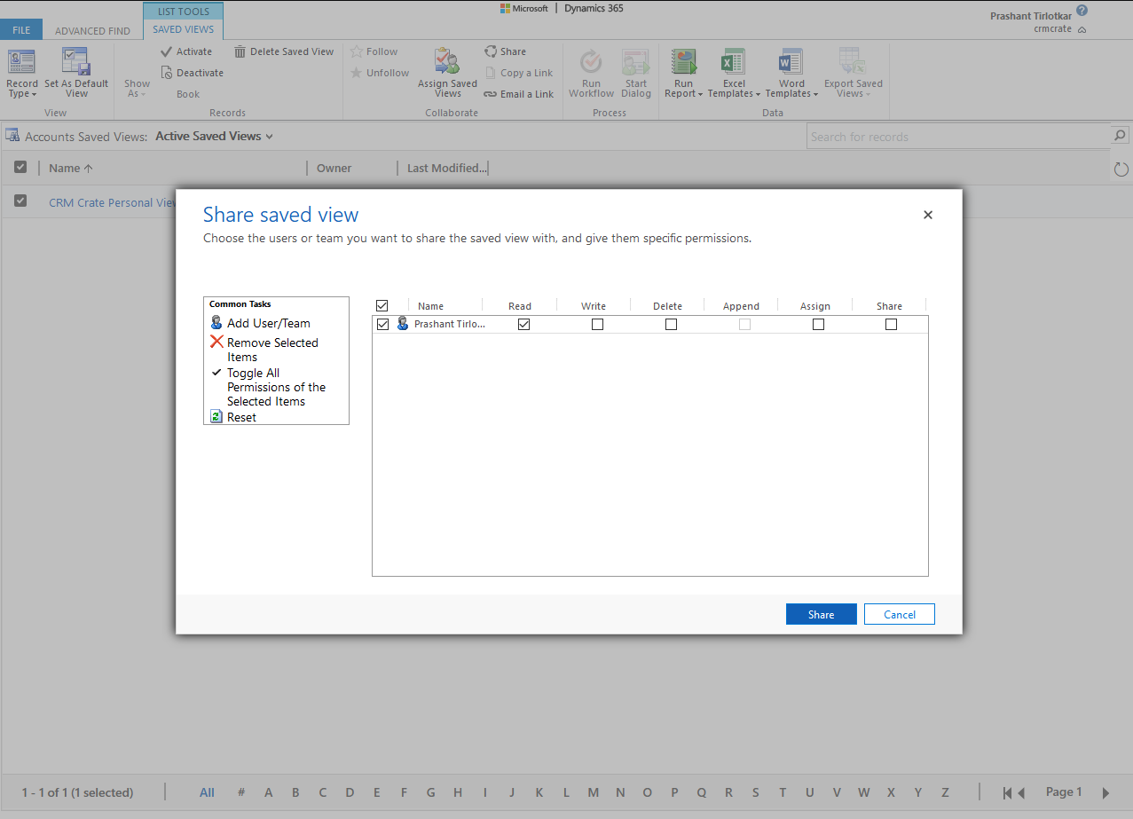 Create and share a personal view in Microsoft Dynamics CRM 365 - CRM Crate