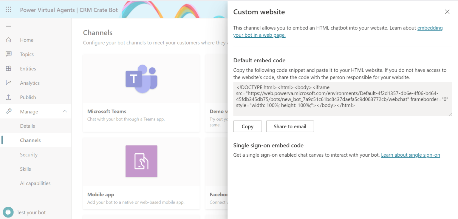 Embed a Power Virtual Agent (Bot) into the Dynamics 365 form - CRM Crate
