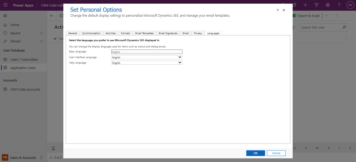 Bulk update user personal settings from backend in Dynamics 365 - CRM Crate
