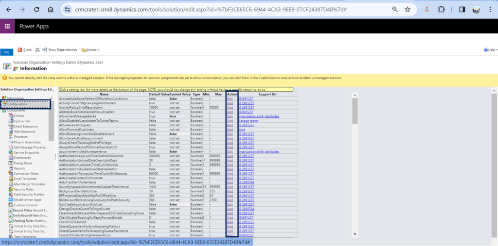 Update database settings in the Power Platform environment. - CRM Crate
