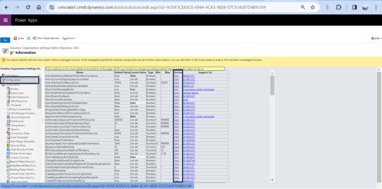 Update database settings in the Power Platform environment. - CRM Crate
