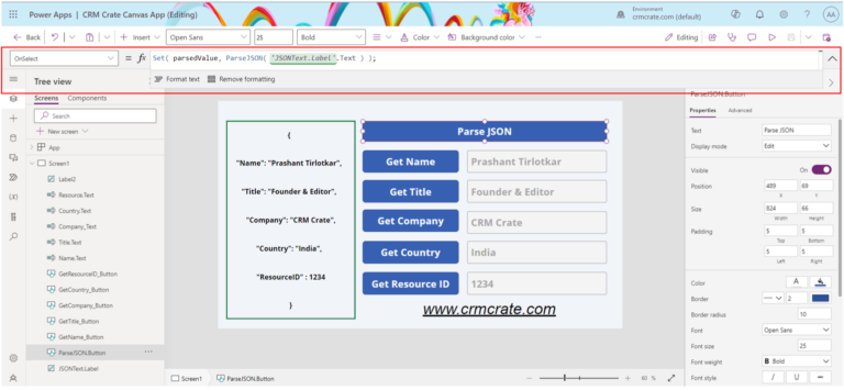 Learn to Parse JSON in Power Apps using Power FX formula - CRM Crate