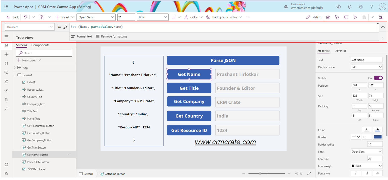 Learn to Parse JSON in Power Apps using Power FX formula - CRM Crate