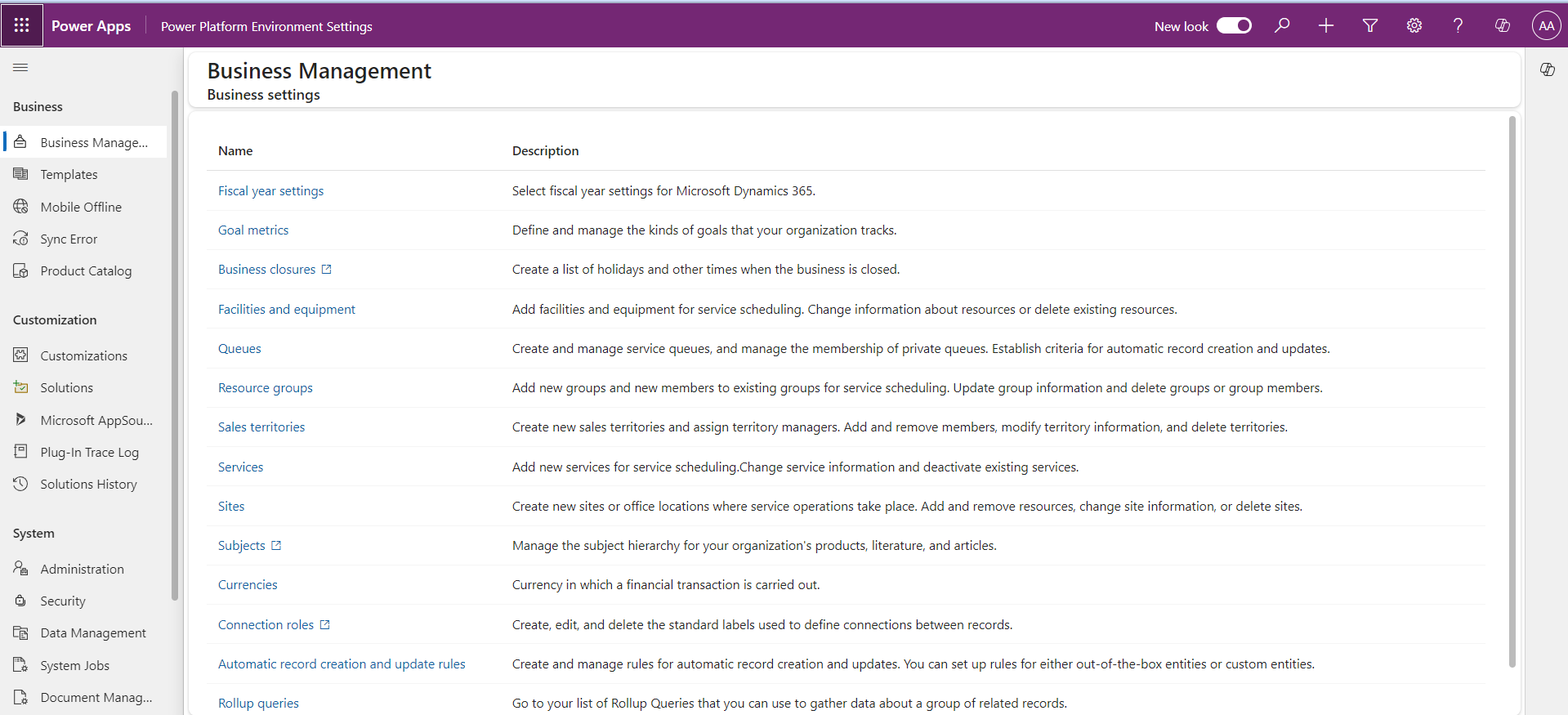 Leveraging the Environment Setting behavior in Model-Driven App