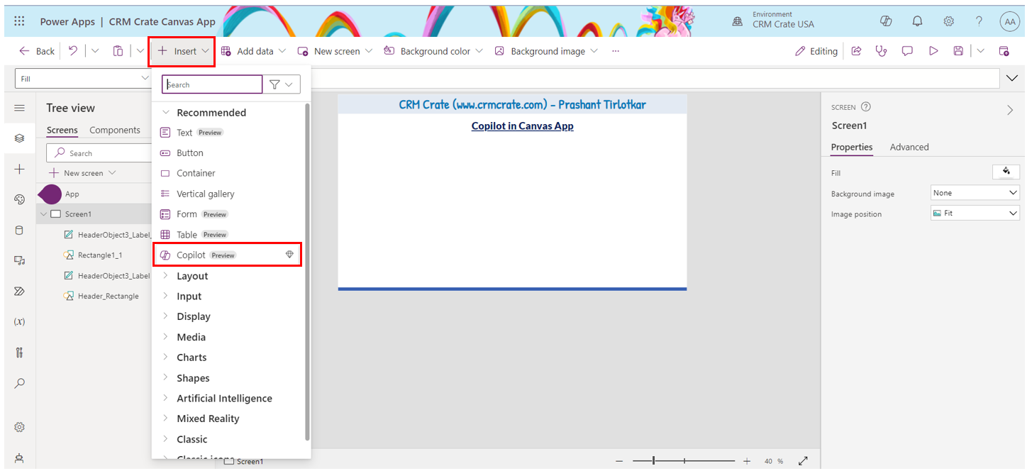 Integrate Copilot control into a Canvas App - CRM Crate