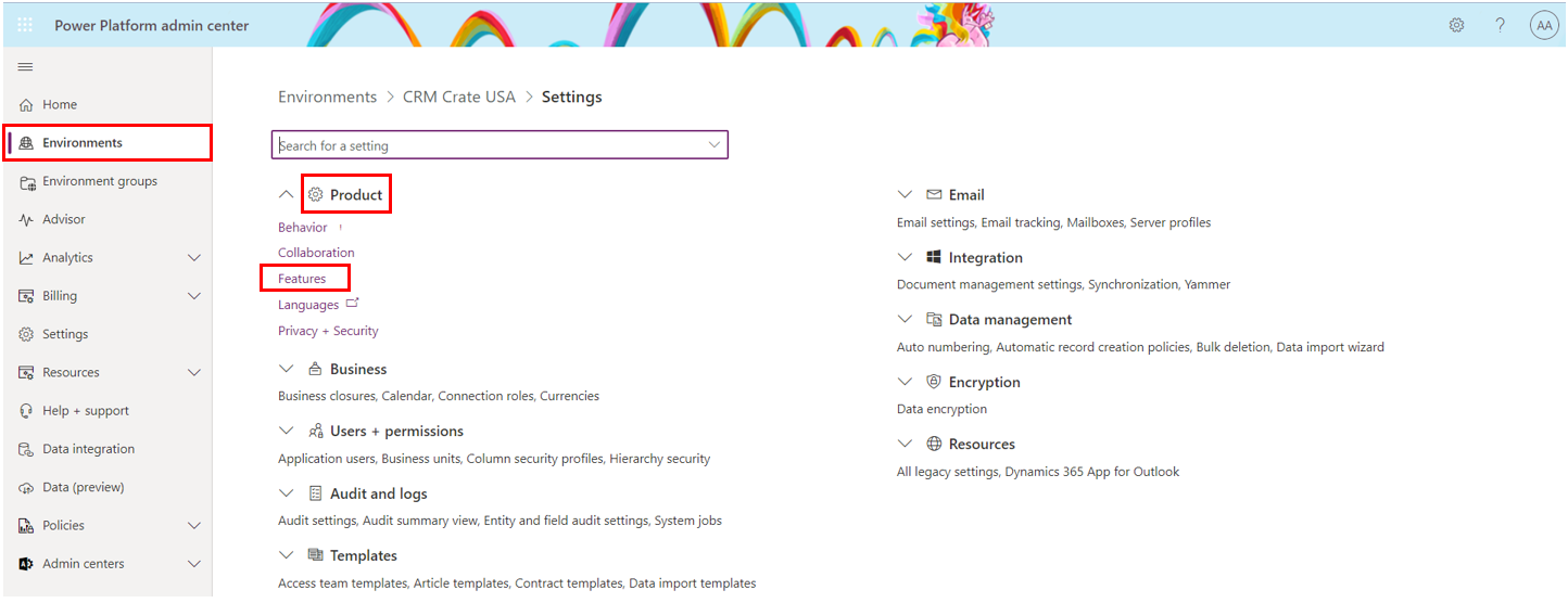 Leveraging the Environment Setting behavior in Model-Driven App