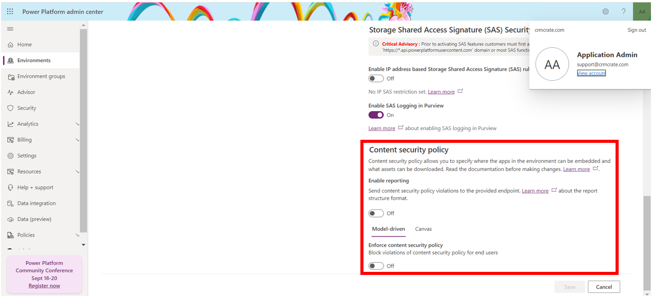 Block the display of Power App (Model-Driven & Canvas) in iFrames