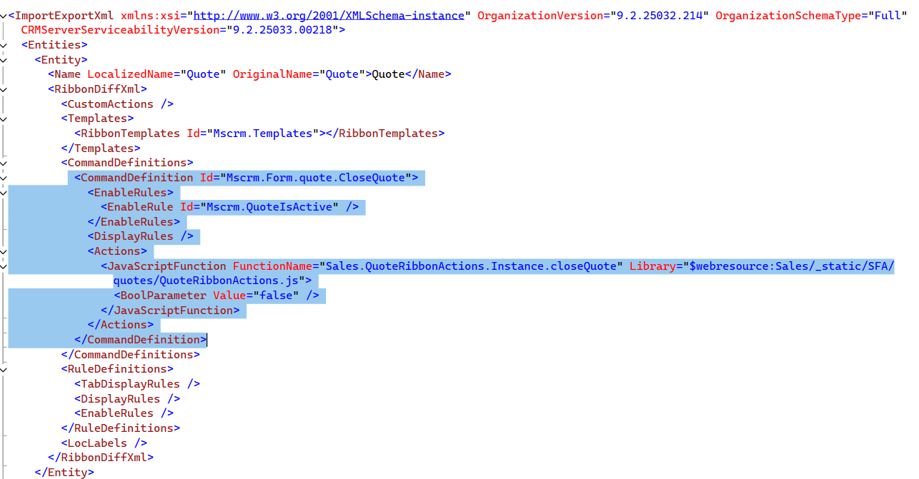 Change revised quote default using 'CommandDefinition' customization